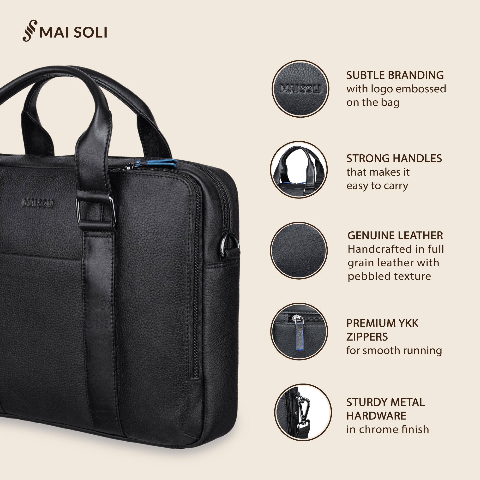 Carter Multi-pocket Laptop Bag - Black – Mai Soli